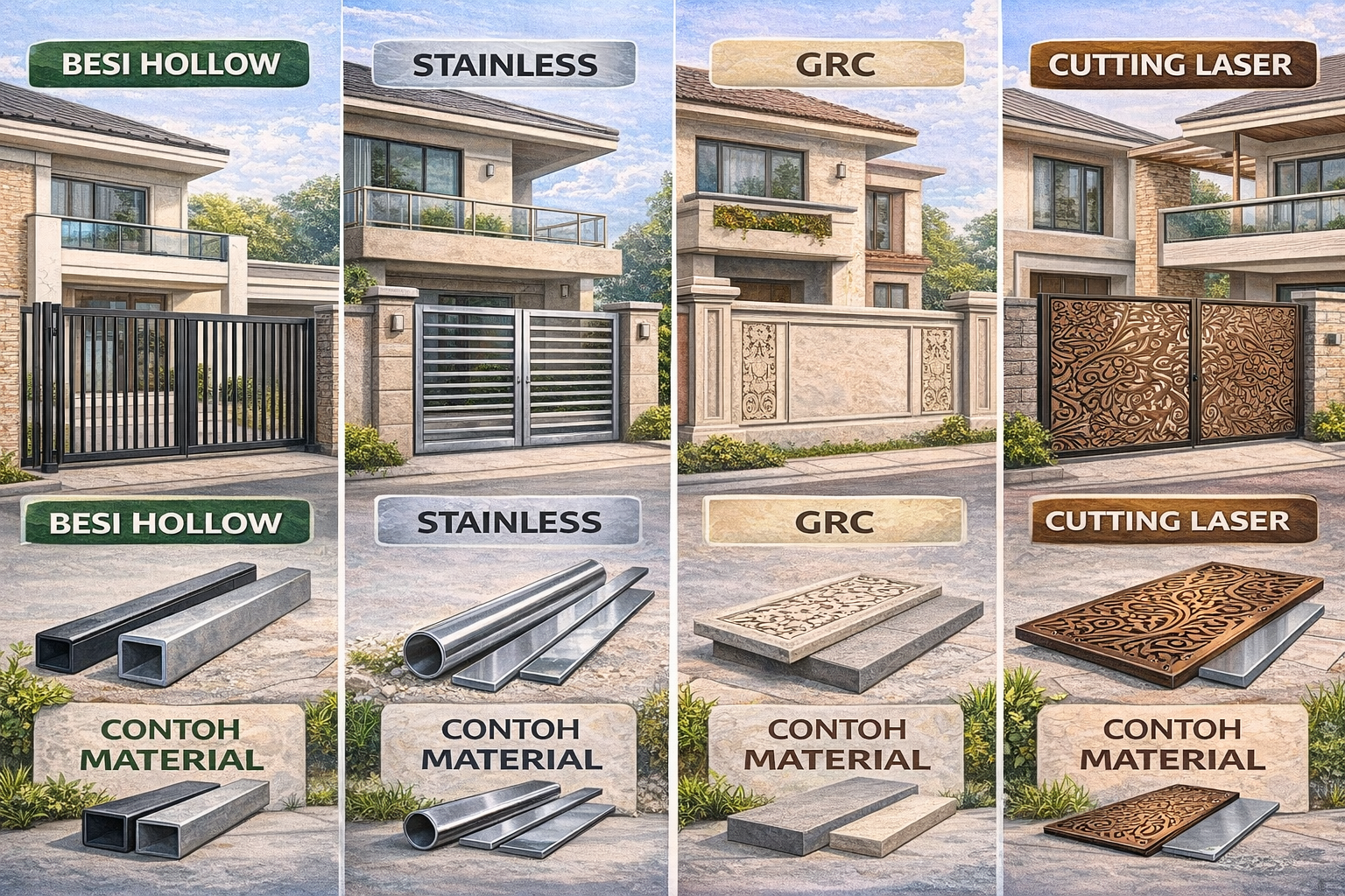 Jenis Material Pagar Rumah: Besi Hollow, Stainless, GRC, dan Cutting ...